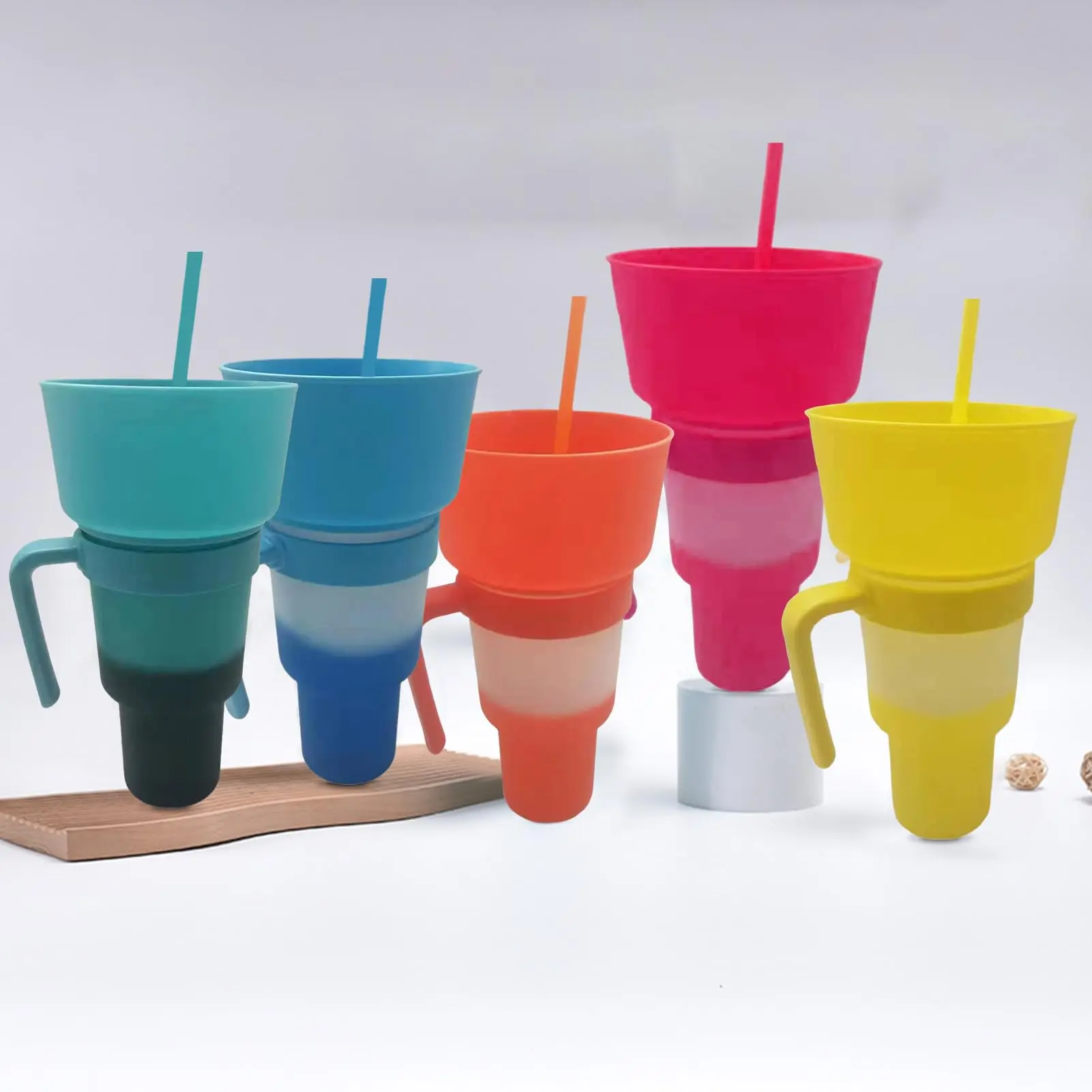 Colorful Plastic 2 in 1 Popcorn Drinking Cup - Snacks & Drinks