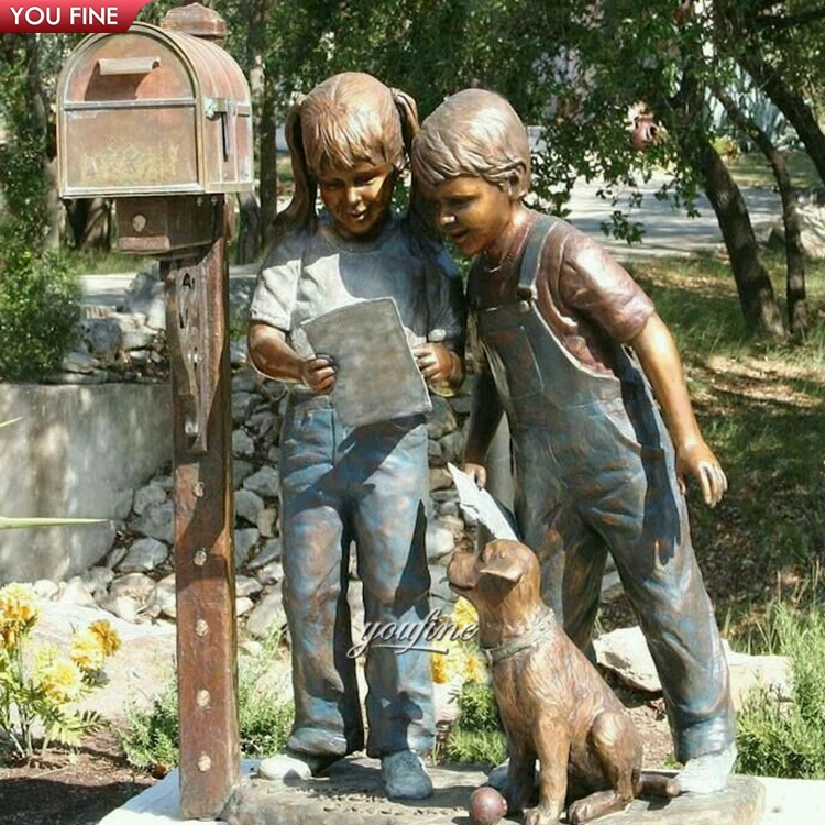 Outdoor Garden Life Size Bronze Boy Mailbox Statue - YOU FINE