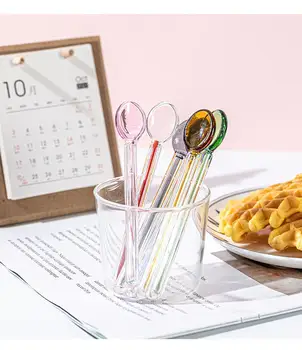 Wholesale Clear Glass Coffee Mixing Spoon Colored Twist Long Handle Ice ...