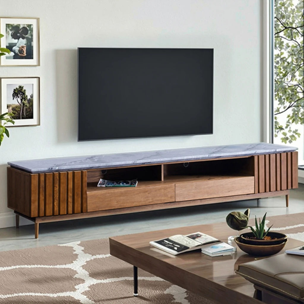 Commercial Grade Marble & Wood TV Unit | PGR Furniture – PGR Furniture