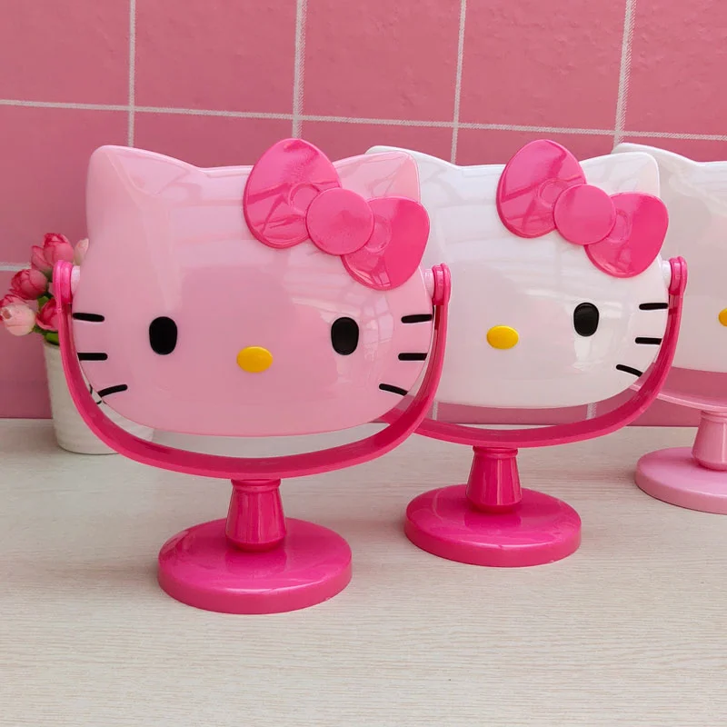Helloed Kitty Pink White Desktop Mirror Cat Cute Makeup Mirror Head ...