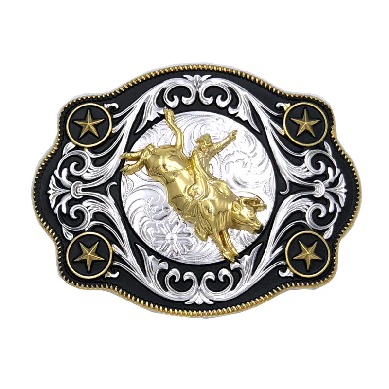 Custom Two Tone Rodeo Belt Buckle Western Rhinestone Mexico Metal ...
