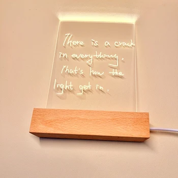 Luminous Blank Acrylic Rewritable Transparent Message Board Wooden Base ...