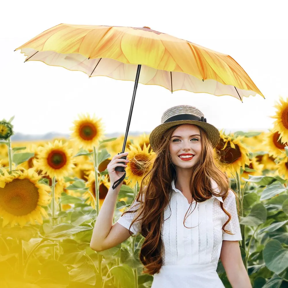 Free Sample Sun Flower Design Foldable Parasol Umbrella