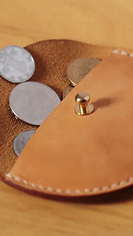 Retro Magnetic Buckle Small Coin Purse Cowhide Leather Creative Round ...