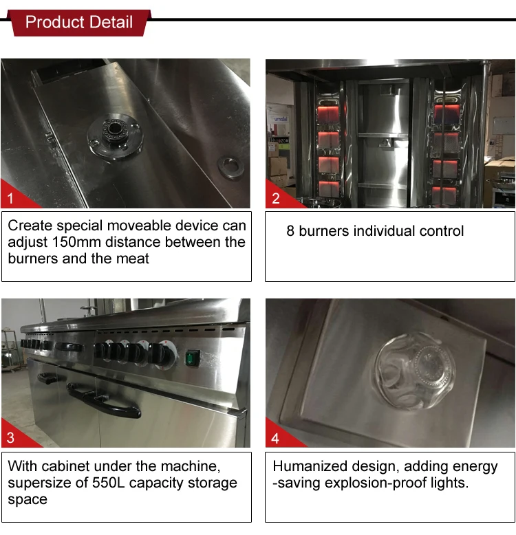 8 Burners Chicken Shawarma Toaster Grill BBQ Machine Price Gas for Sale