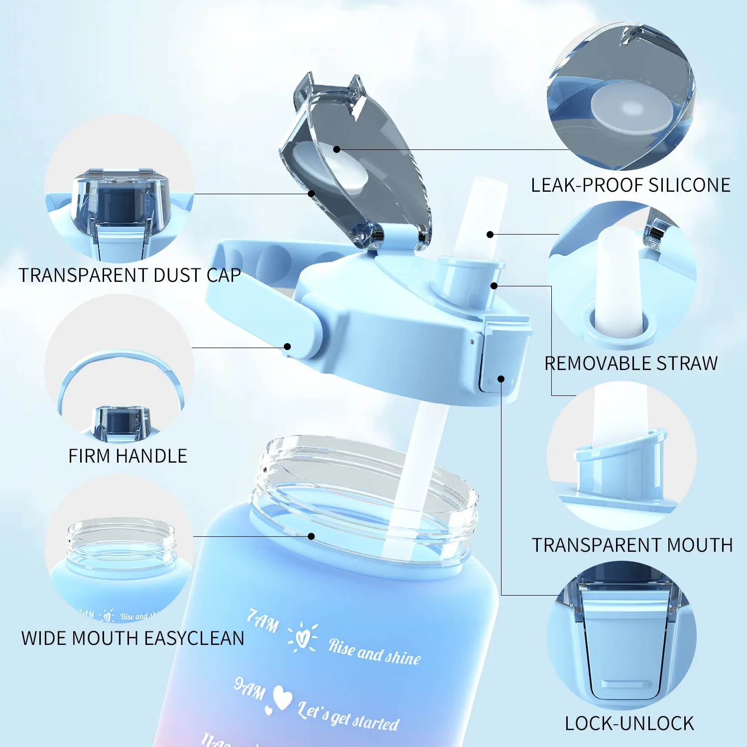 High Quality Custom Logo Cute Diy Funny 480ml 800ml 1000ml 2000ml Plastic Water Bottle And ...