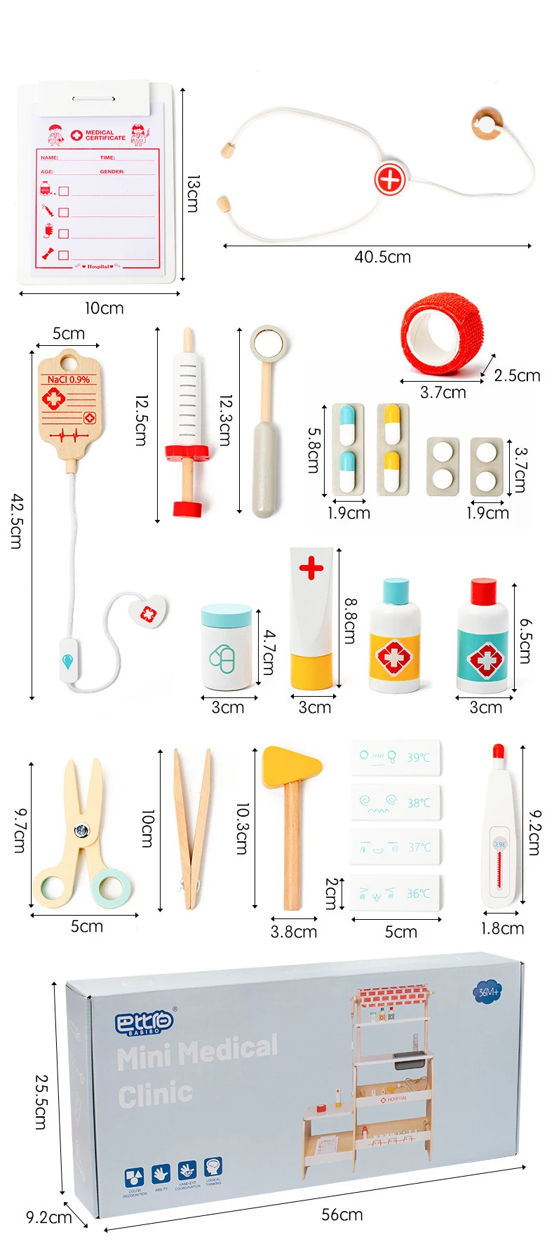 Wooden Simulation Medical Clinic Stand Children's Role Pretend Play ...