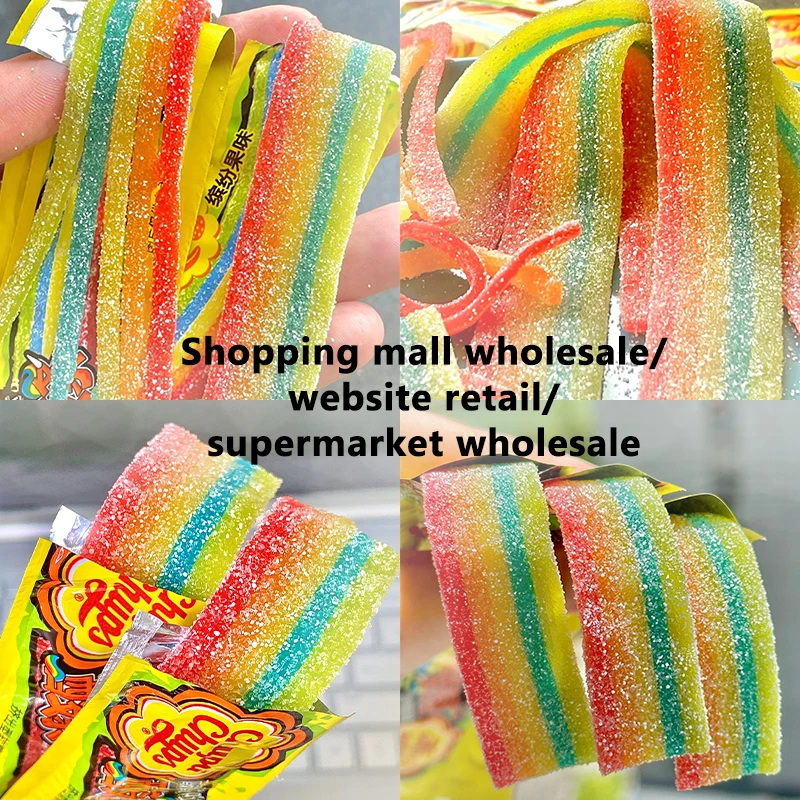 Wholesale Fruit Flavored Candies Chup Sour Gummy Long Rainbow Roll ...