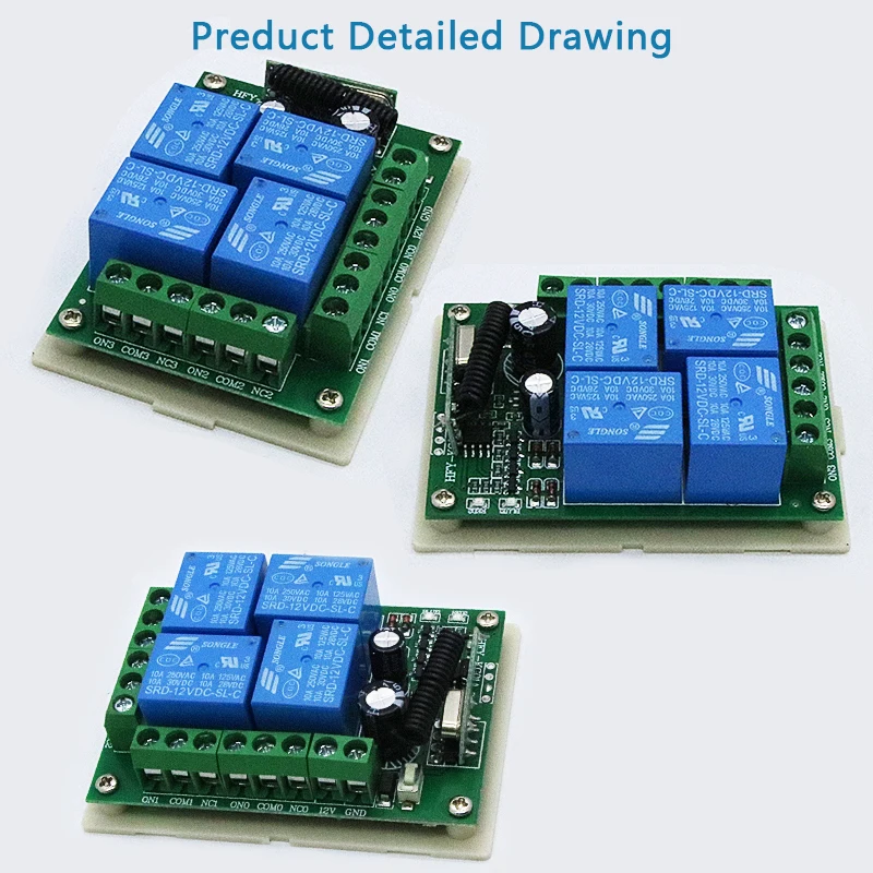 433mhz Dc 12v Universal Wireless Rf Remote Control Switch 4ch Relay ...