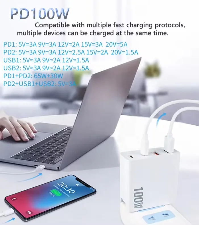 Folding Pin 100w Pd Charger Convertible Plug Dual Usb Pd For Commonly ...