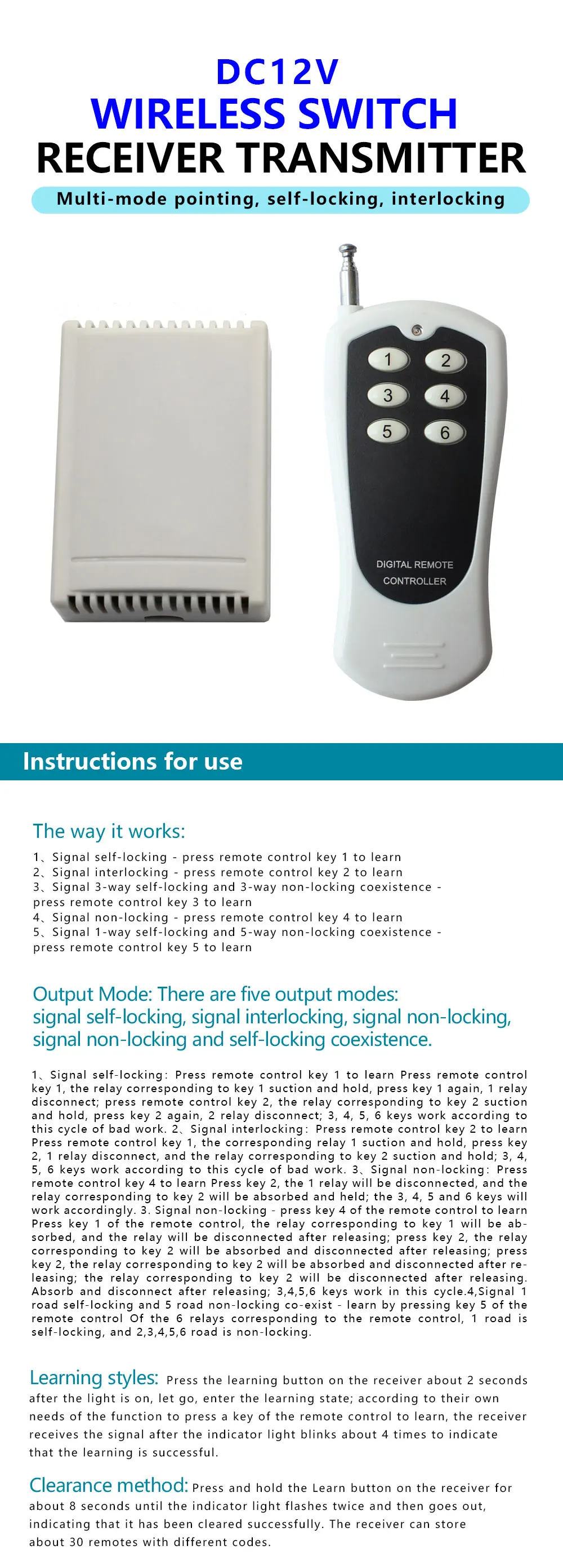 6-channel 433 Mhz RC Switch - Smart Home Control Solution