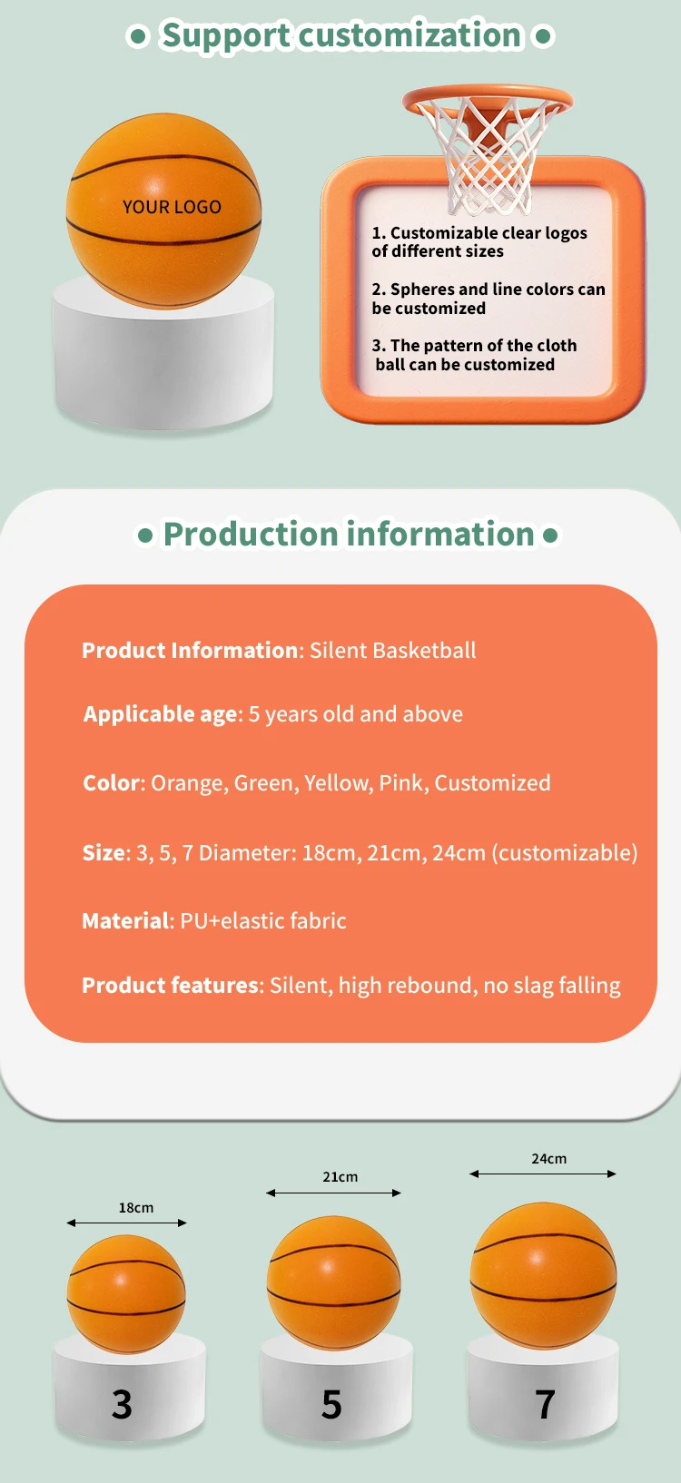 2025 Dribbling Indoor Sports Toys Size 7 Silent Basketball with Grooves ...