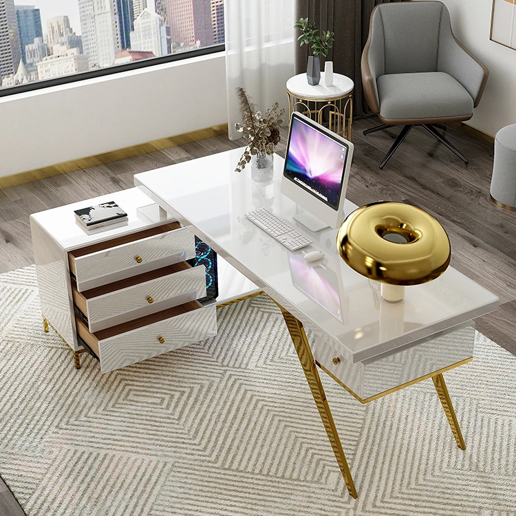 Luxury Office Furniture Working Desk with Drawers and Gold Stainless ...