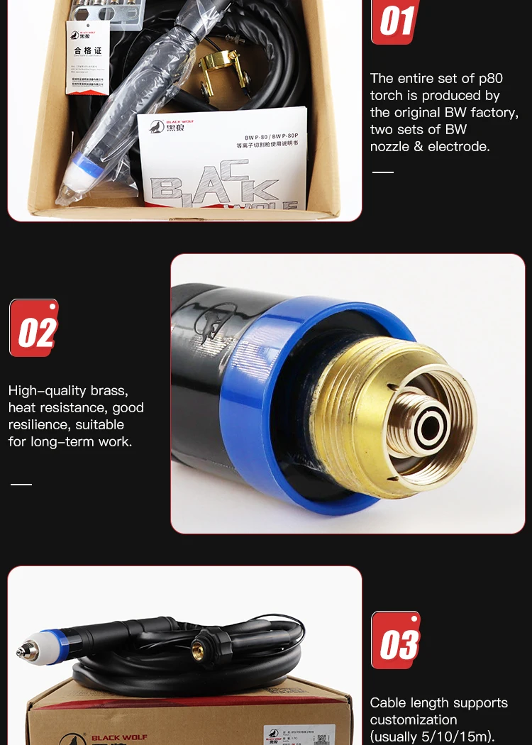 Original Black Wolf P80 Air-Cooled CNC Plasma Cutter Torch Cable BW ...