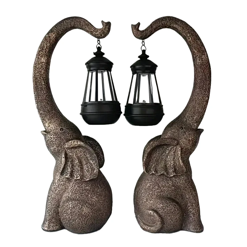 Resin Statue Lantern Light Garden Decor Elephant Ornaments Solar Resin ...