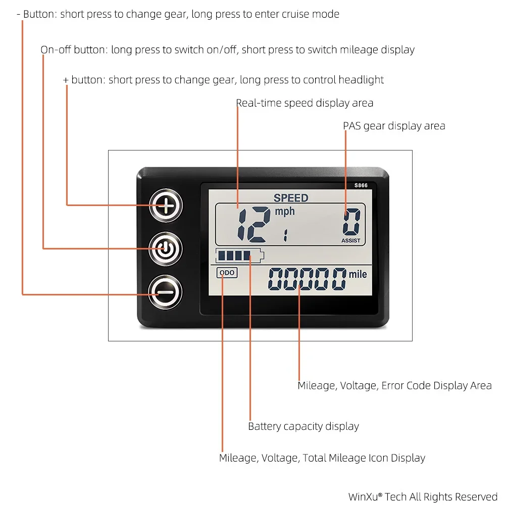 Electric Bike S866 G51 GD01 LCD Meter Display - Easy Install