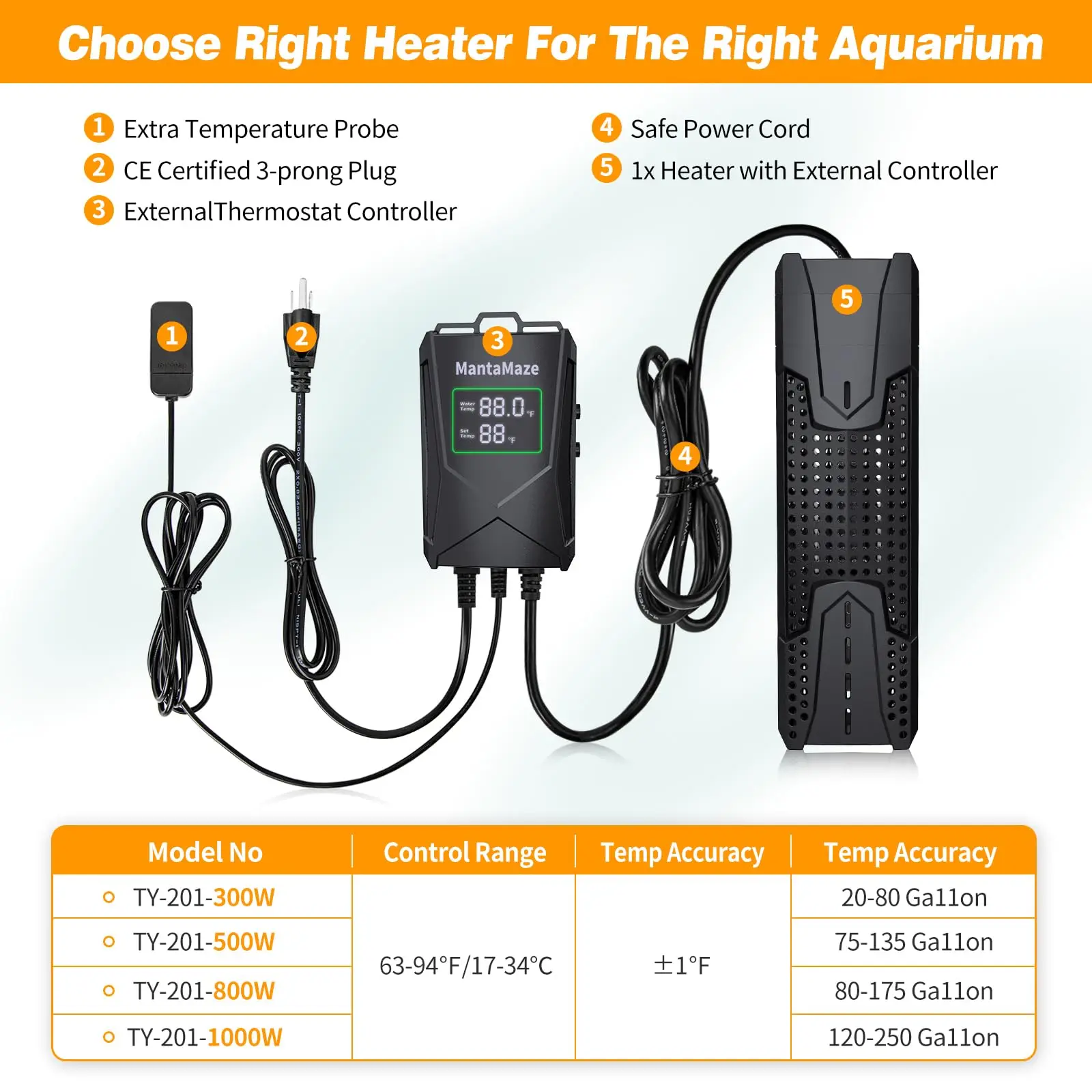 800w/1000w Aquarium Heater Automatic Constant Temperature Fish Tank ...