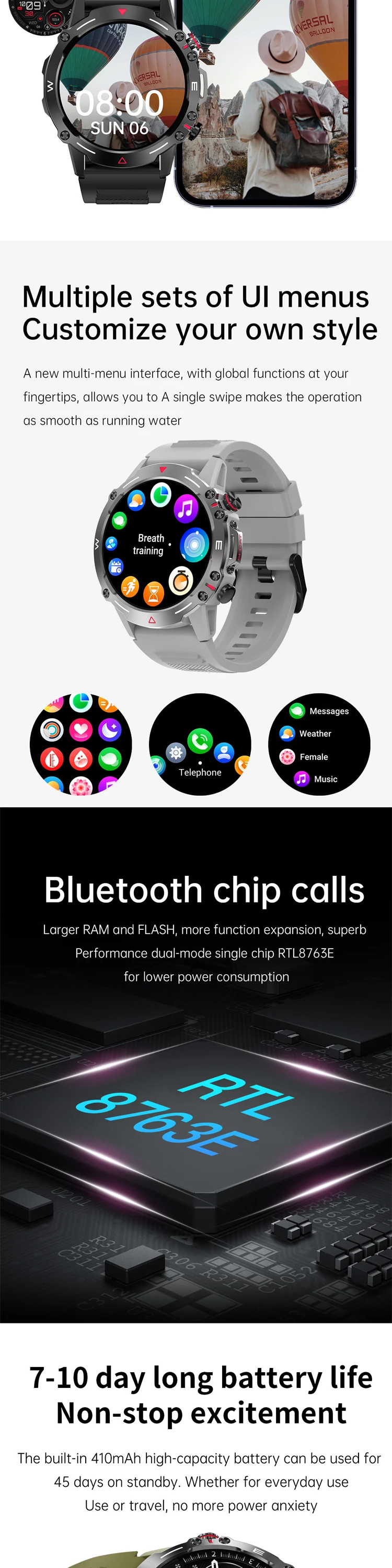 Amoled Smartwatch For Men Sports Watch Bt Calling 1.43 Inch Screen Ip68 ...