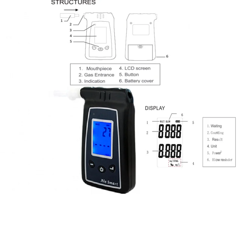 Adjustable Portable Fuel Cell Sensor Consumer Alcohol Tester Lcd Screen ...