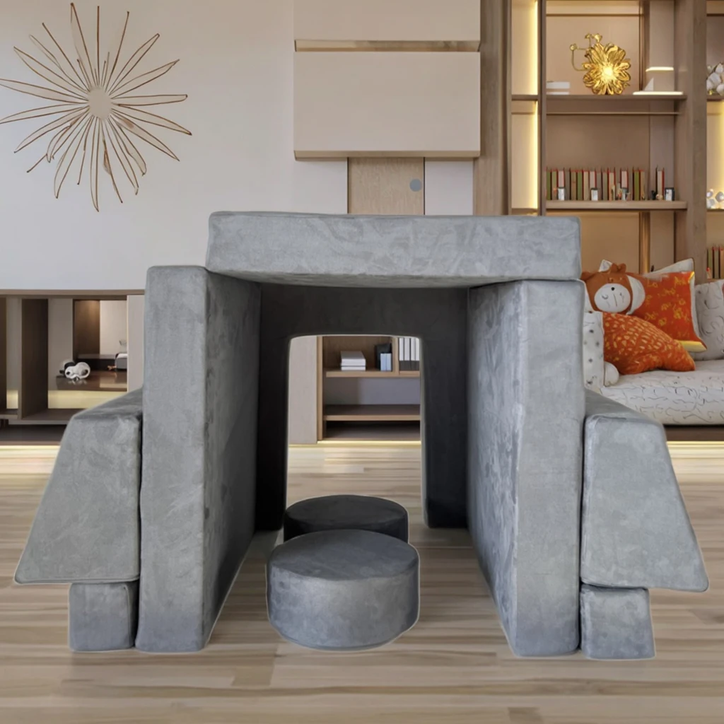 Modern Modular Kids Play Couch with 2 Ottomans Soft Fold Out Sofa for ...