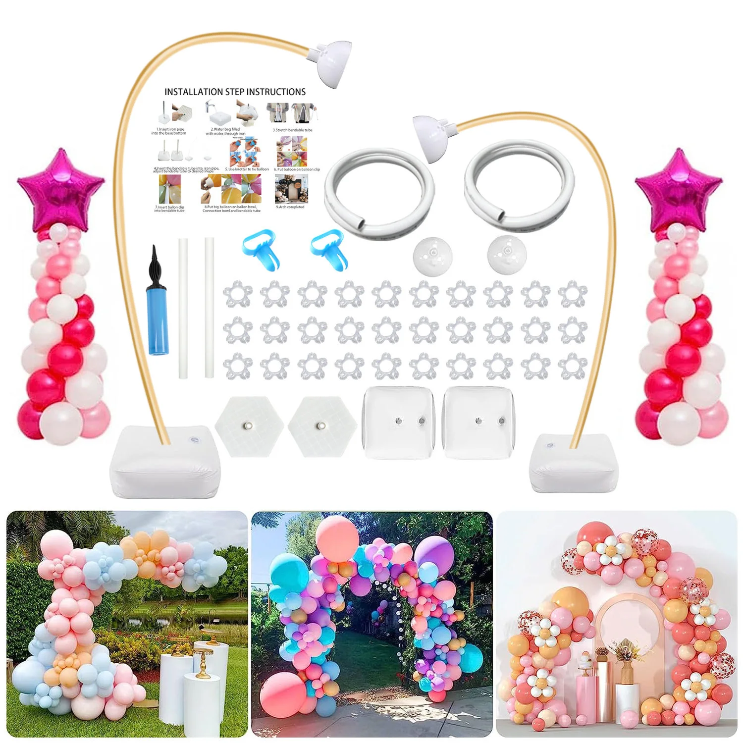 2.5m Balloon Arch Stand Set Free Bend Shape Balloon Post Birthday Party ...