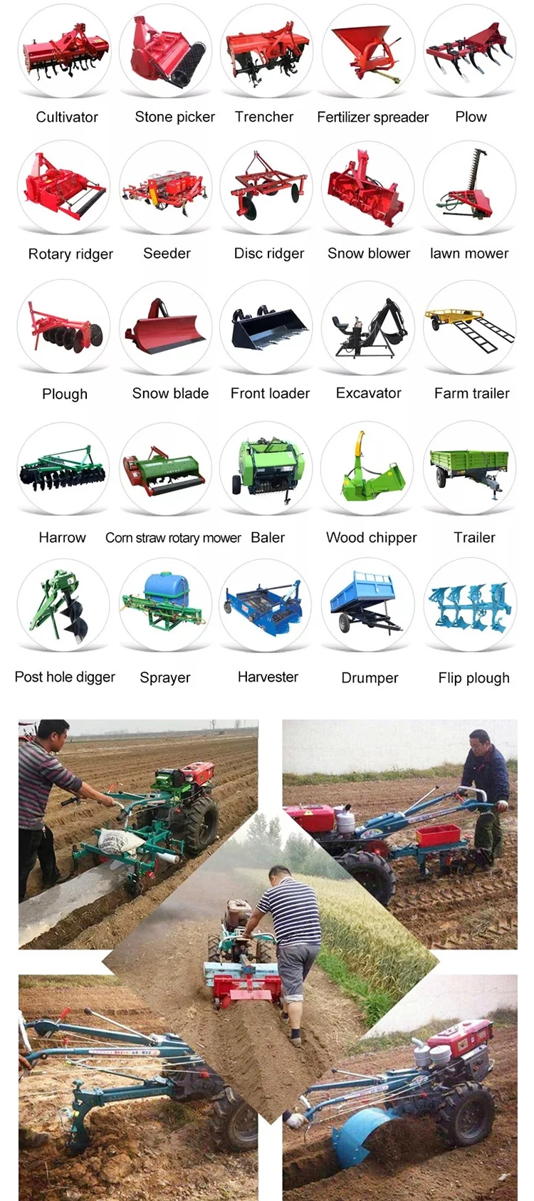 Farm Machines Small Tiller Machine Compact Ploughing Machine 12hp 15hp ...