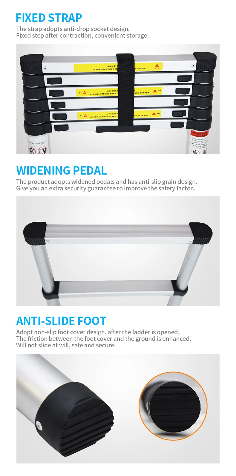 Portable Folding Aluminum Ladder 2m 3.2m 3.8m Telescopic Climbing Step ...