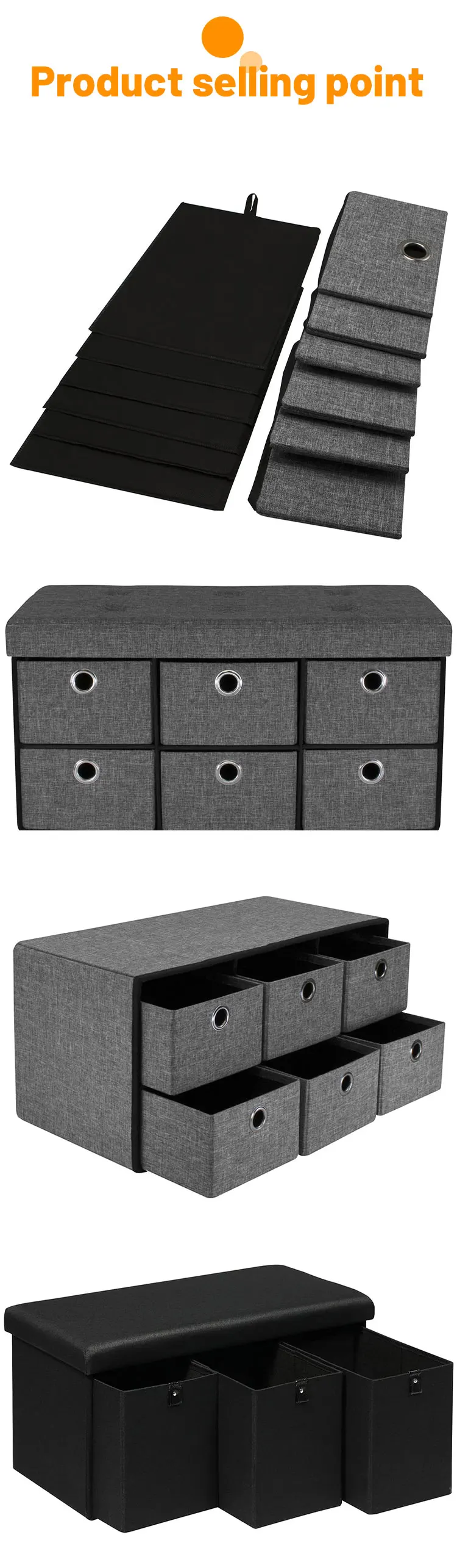 Luxury Space Saving Living Room Folding Ottoman Storage Footrest Stool ...
