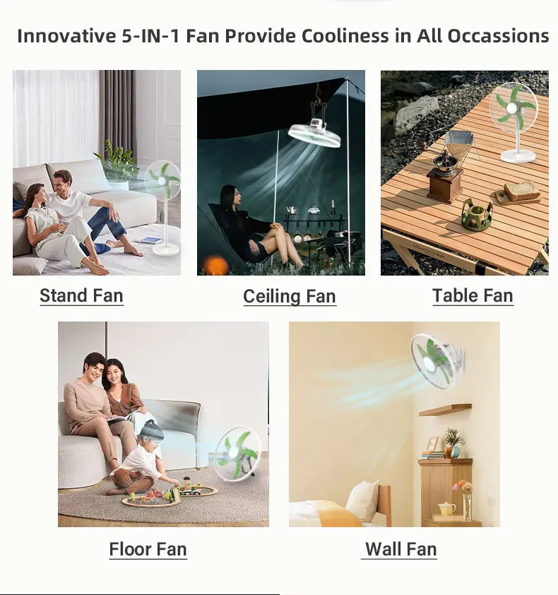 CHANGRONG Rechargeable AC/DC Stand/Table/Wall/Ceiling/Floor 5 in 1 Fan ...