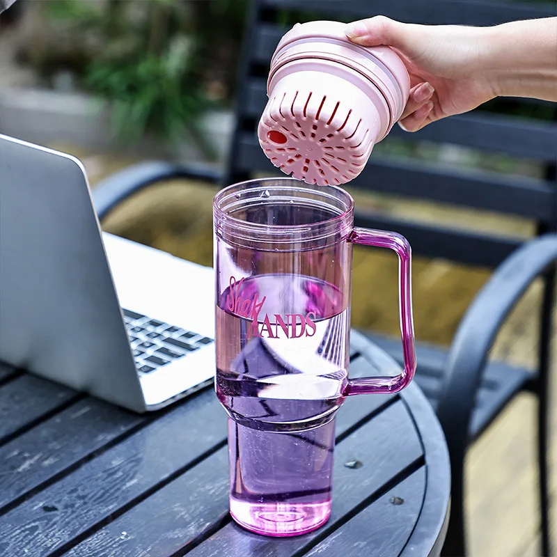 1200ml Student Water Cup with Filter Large Capacity Bear Smile Straw ...