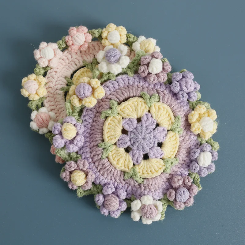 2025 New Handmade Sweet Crochet Puff Coasters Knitted Crochet Flower ...