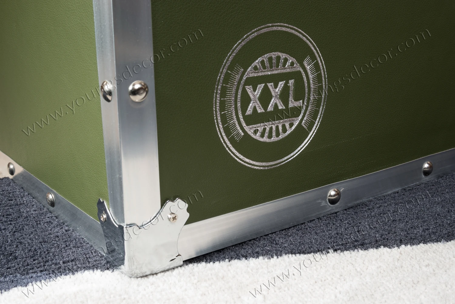 Wood Rectangle Storage Trunk Box Set With Aluminum Rims Pressed Logo Pu ...