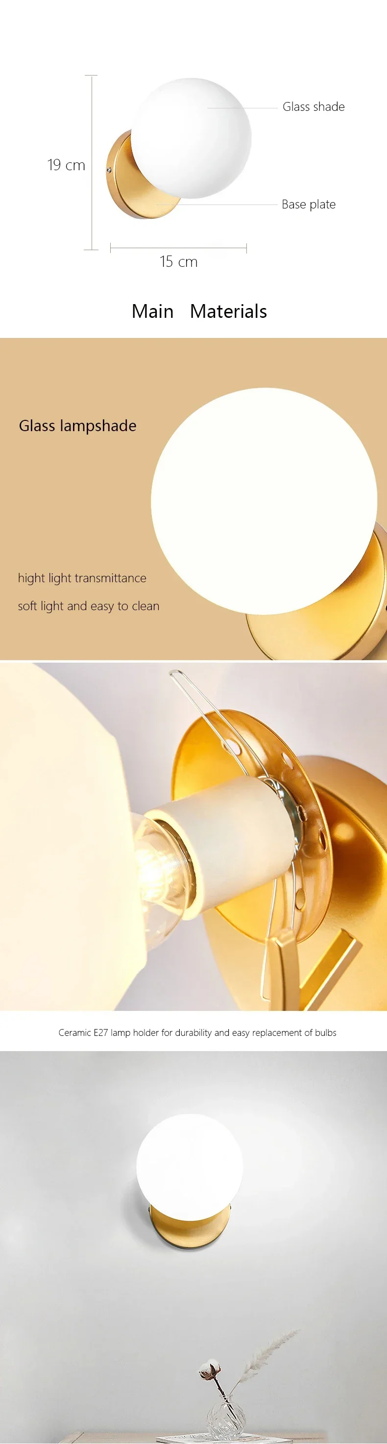 LED Golden Wall Lamp Voltage 110V220V Suitable for Living Room Bedroom ...