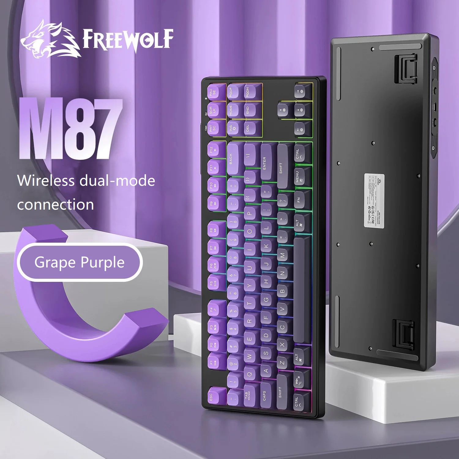 Free Wolf M87 Wireless Bt Dual Mode Mechanical Feel Keyboard Gaming ...