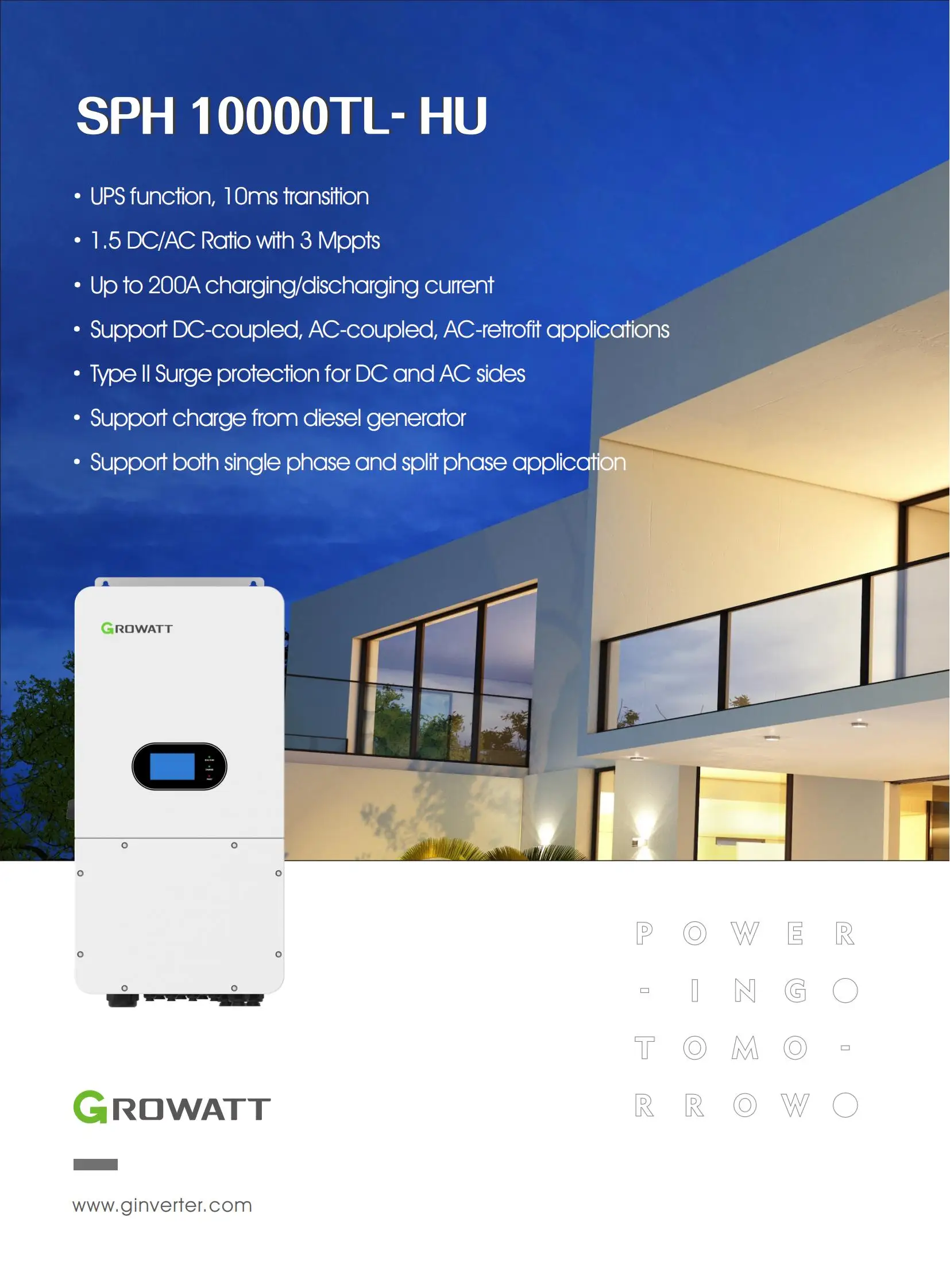 2024 New Version Growatt 10kw Sph-10000tl- Hu-us 120v 240v In Stock Split Phase Hybrid Solar ...
