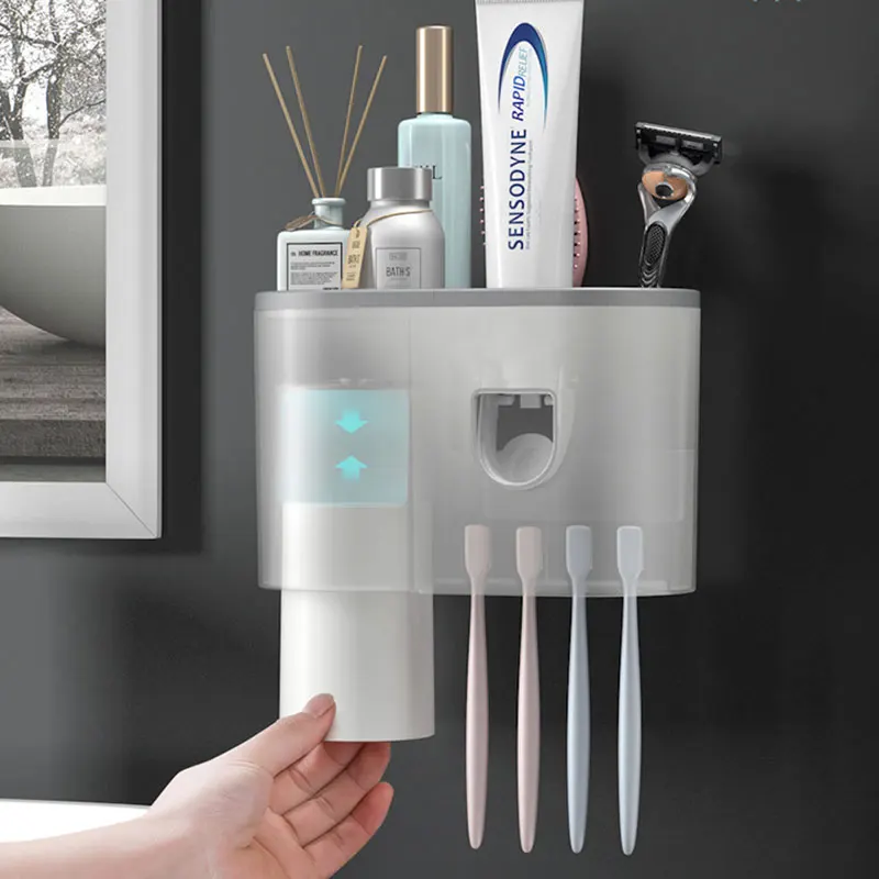 Bathroom Wall Mount Automatic Squeezing Toothpaste Dispenser Toothbrush ...
