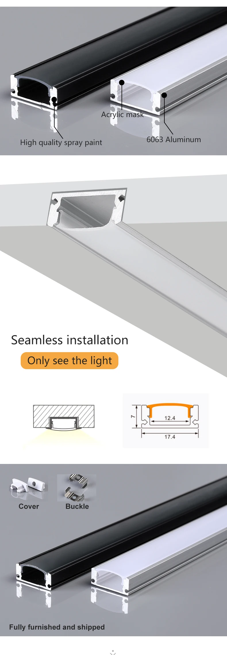 17*7mm Led Profile Bracket Recessed Installation Led Strip Aluminum ...