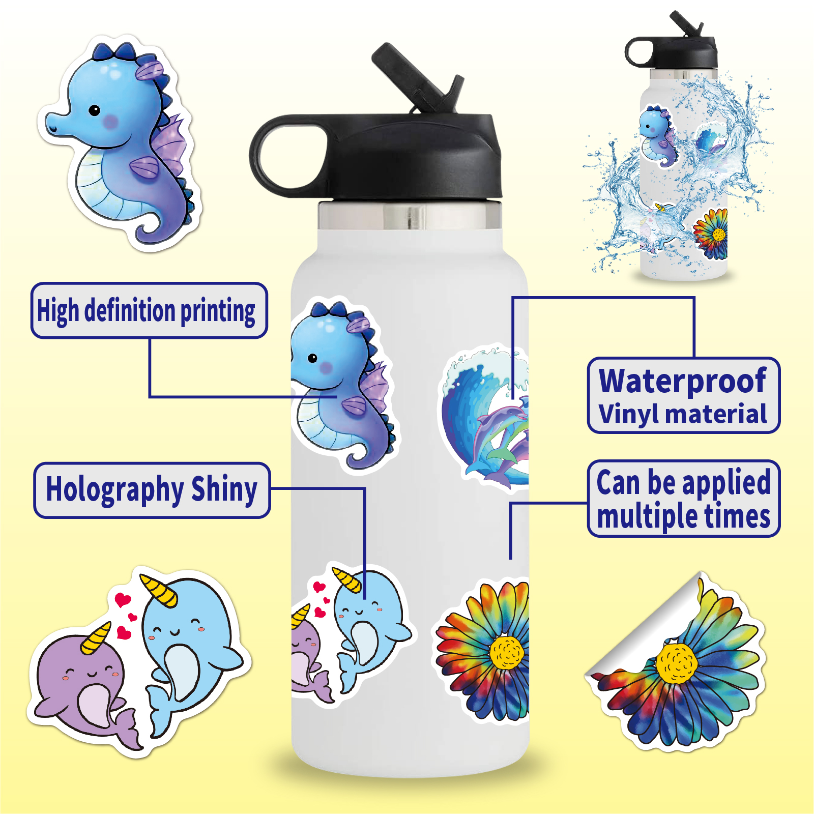 100pcs Holographic Cute Sticker Pack - Kawaii Anime Stickers