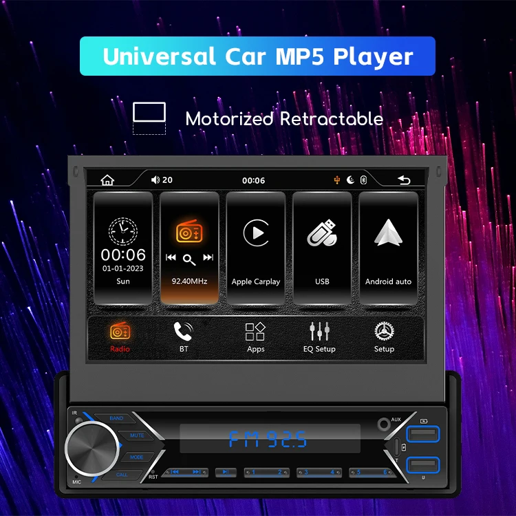 1 Din Android Car Mp5 Radio Autoradio 7'' Automatic Retractable Screen ...