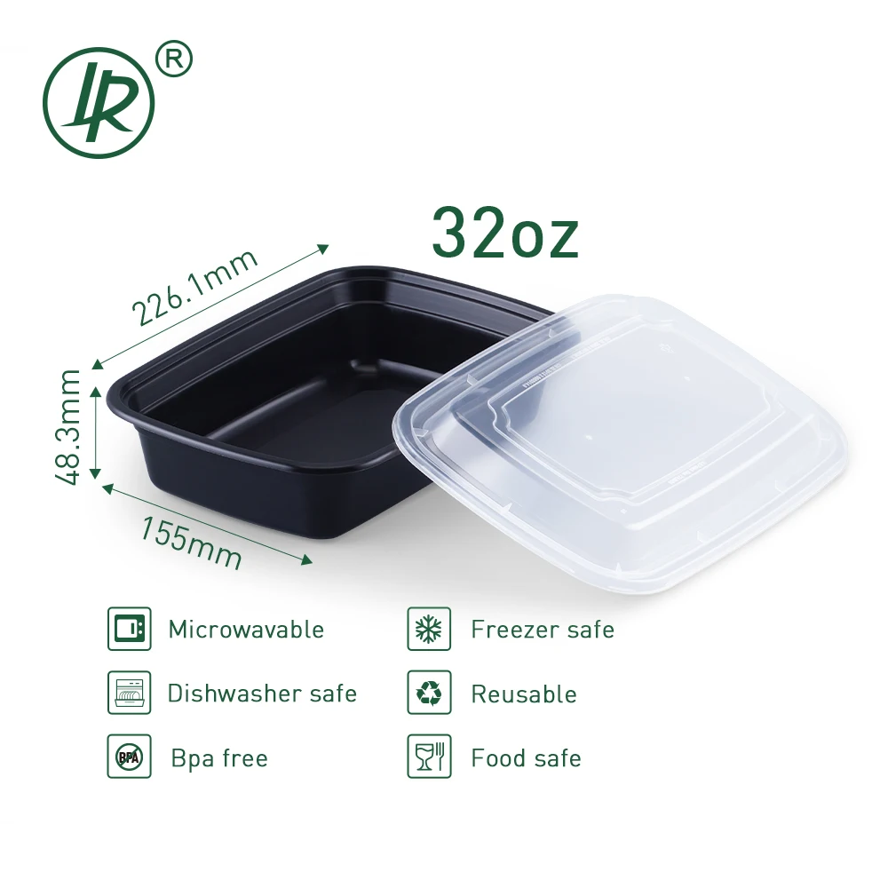 Microwavable 32OZ Food Plastic Boxes Pp Plastic Lunch Box Bpa-Free Take ...