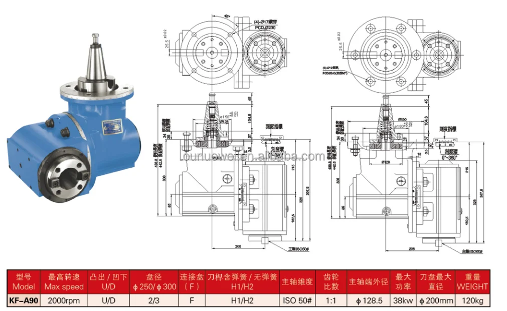 Heavy Duty Double Spindle Angle Milling Head - Deep Boring