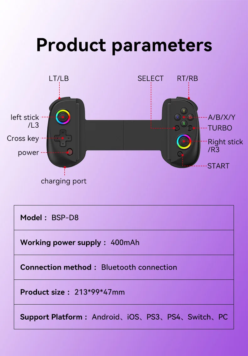 Ralan Bsp D8 Hall Rocker Hall Trigger Android Wireless Gamepad Switch