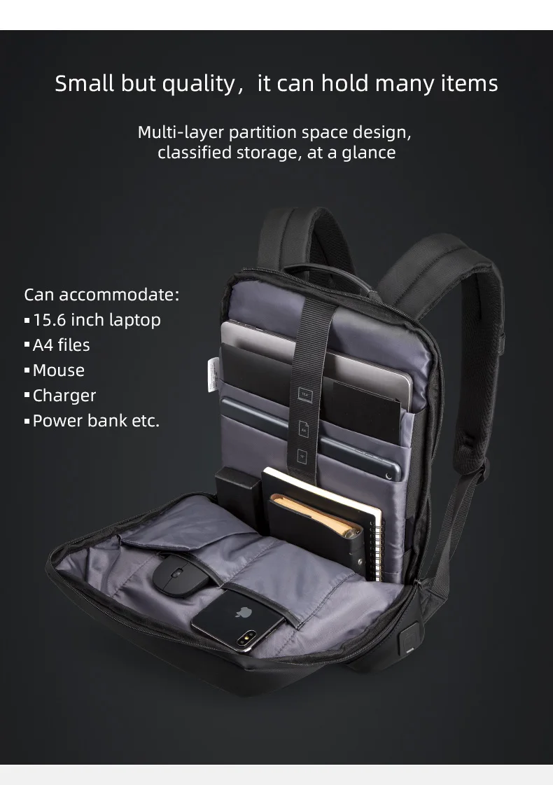 Classical Slim Business Laptop Backpack Daily Water Repellent Commuting ...