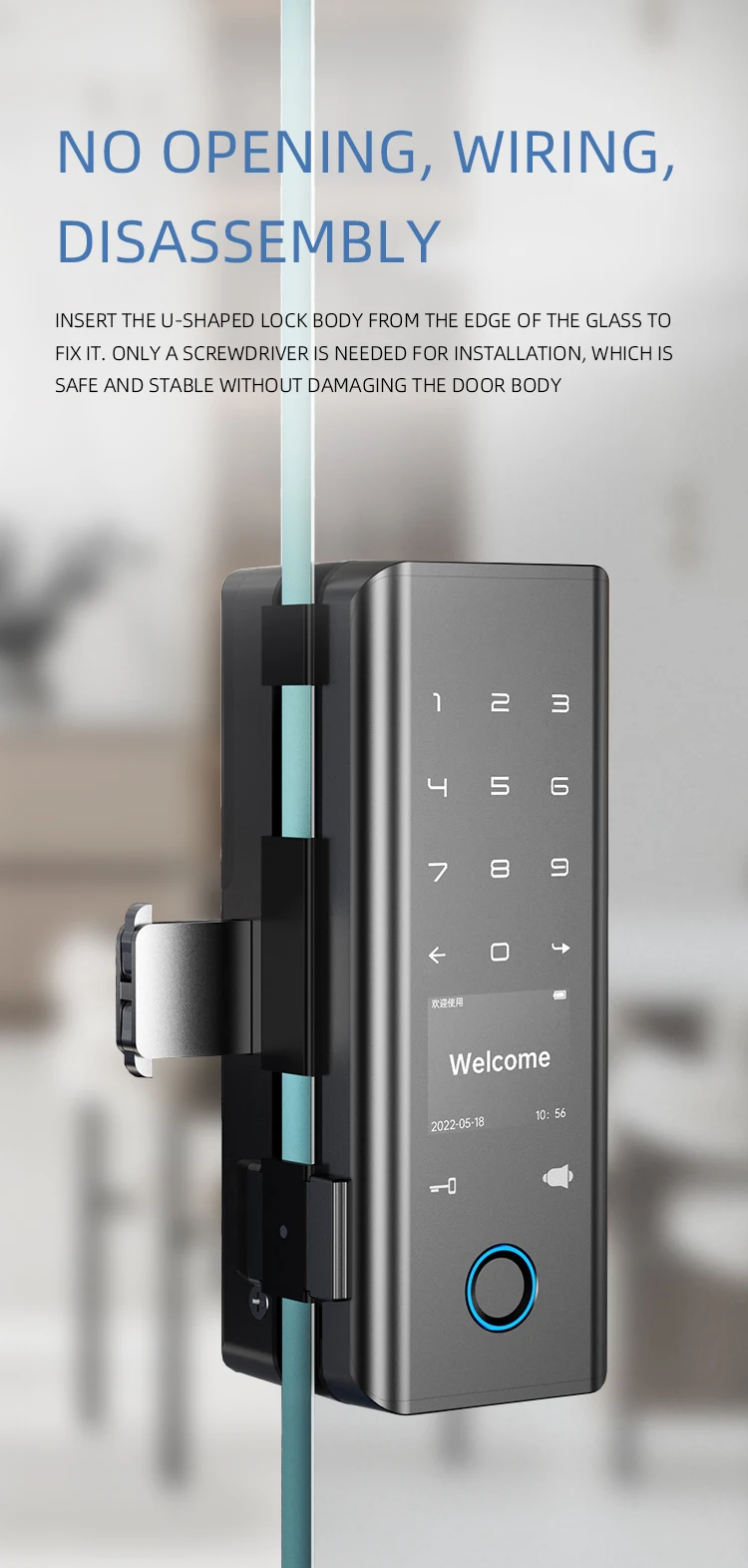 Manufacture Smart Glass Door Lock With Fingerprint,Password,App,Card ...