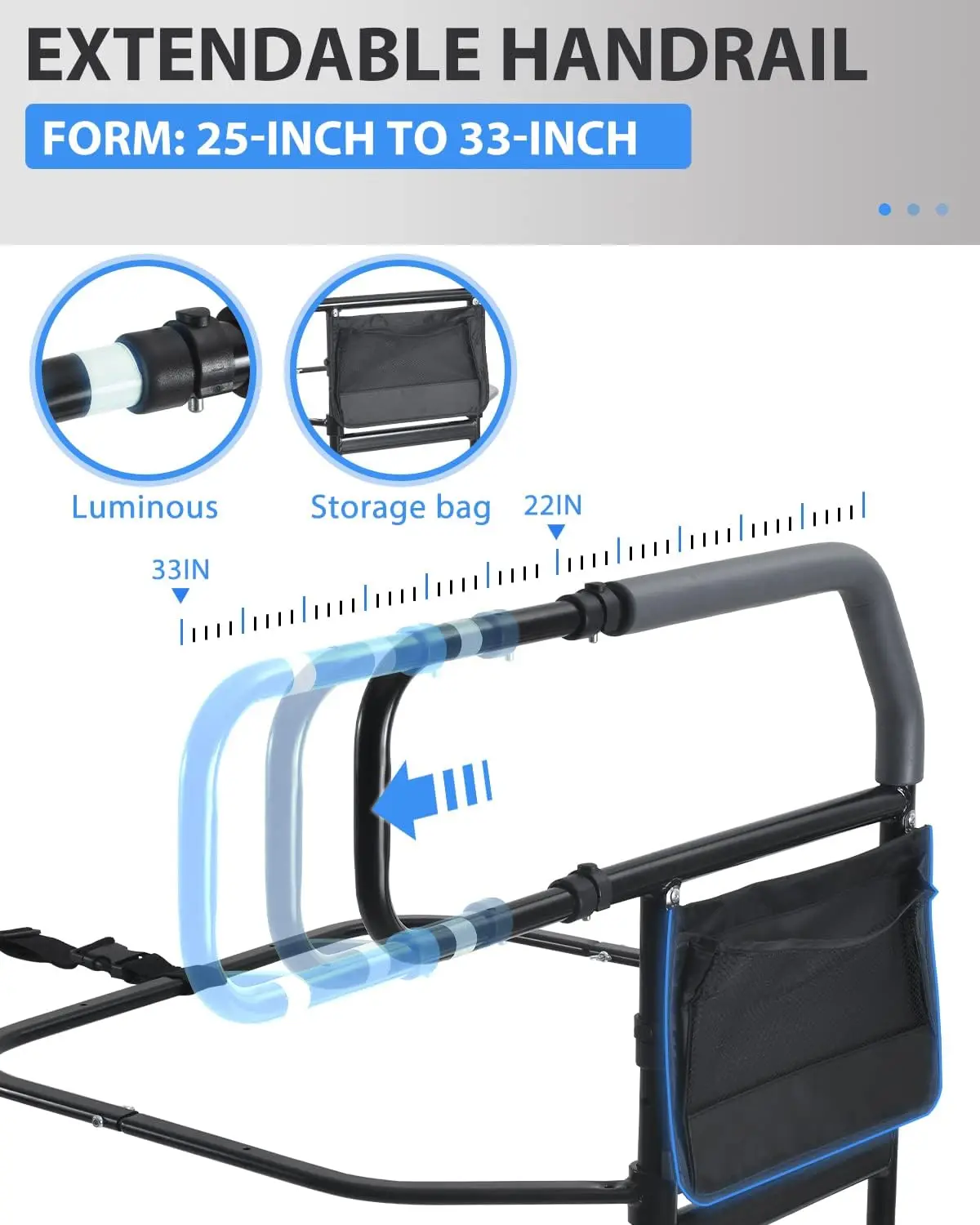 Bed Rail For Elderly With Storage Pocket Safety Assist Grab Bar Handle ...