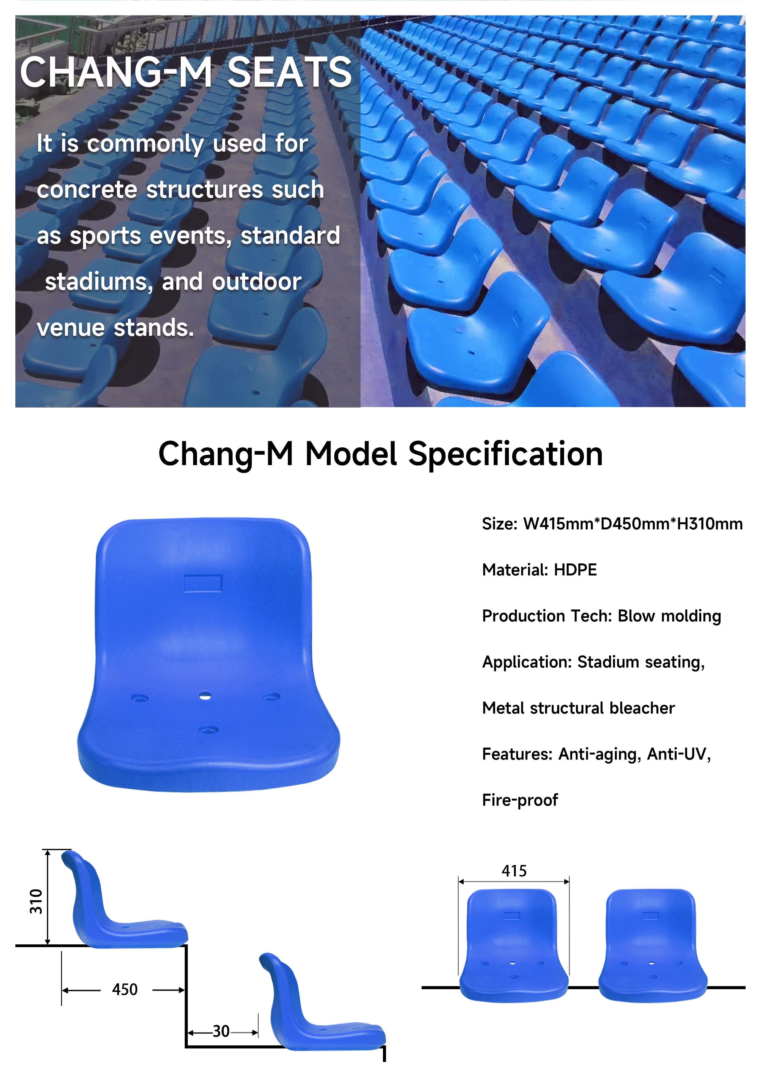 Stadium Grandstand Outdoor Durable Plastic Stadium Seat Football ...