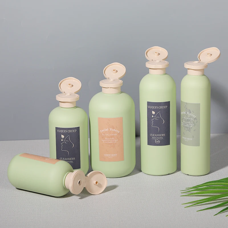 Empty Matte Green Plastic Bottle Set for Cosmetics