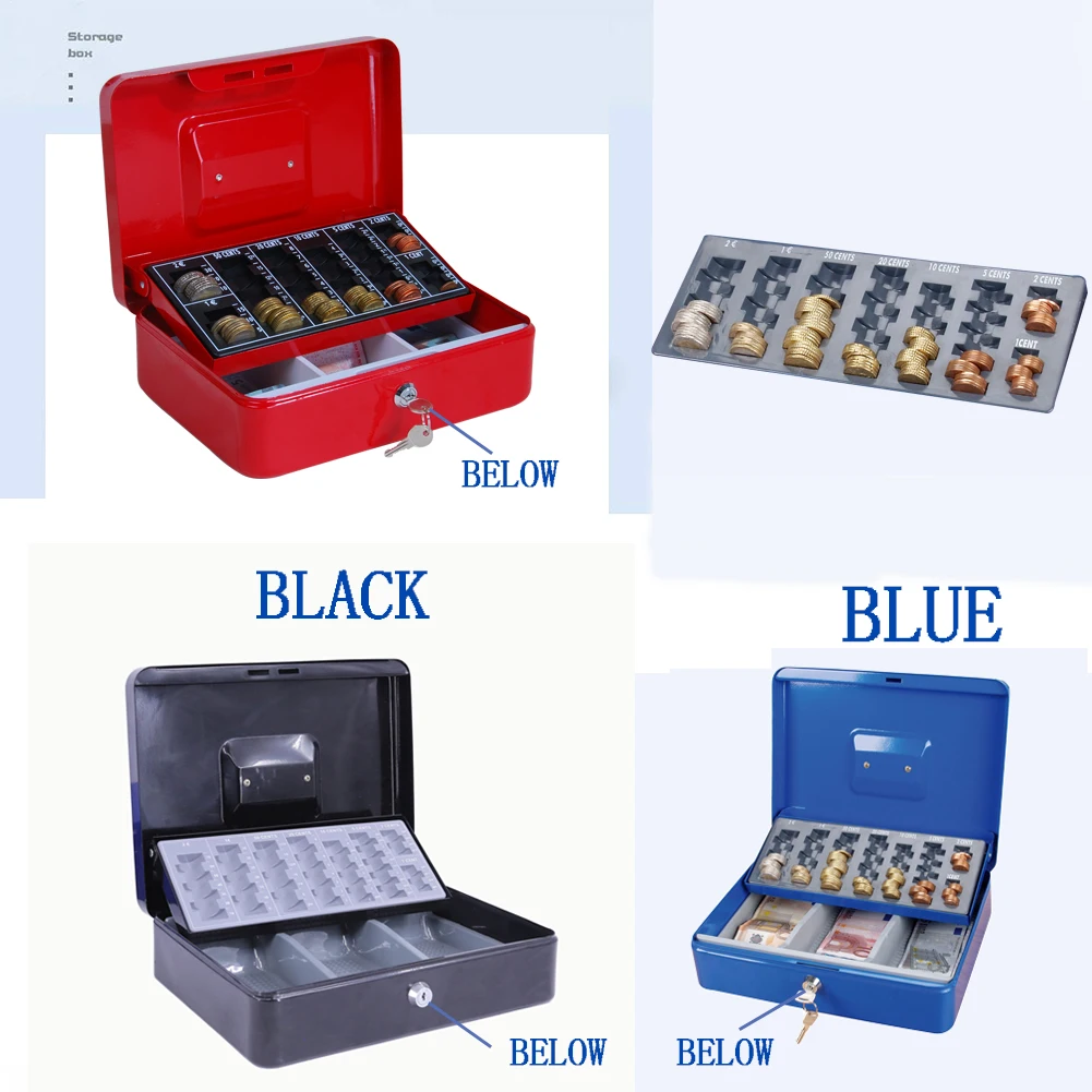 Secure Metal Cash Money Box with Removable Cash Tray