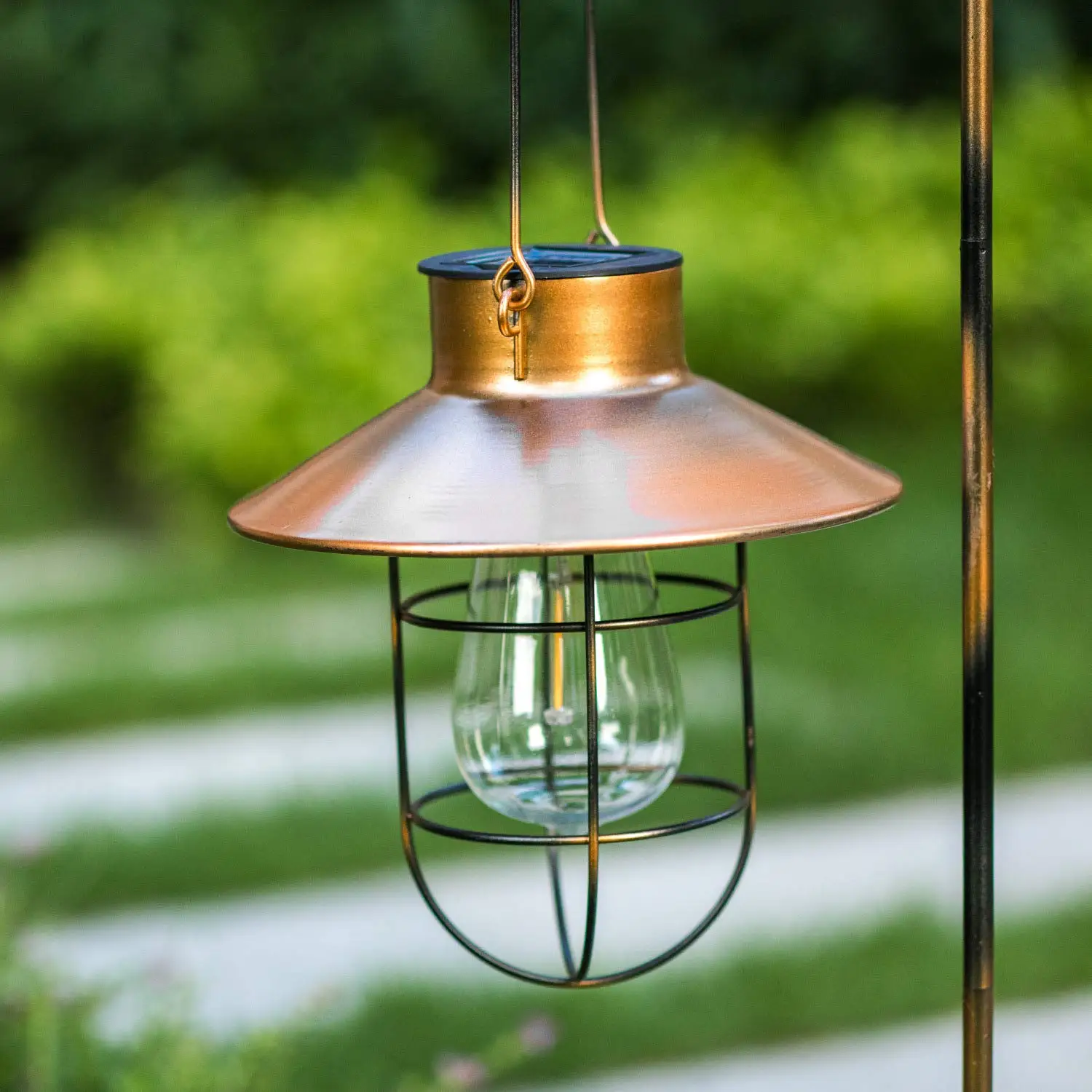 Copper Metal Solar Lantern With Warm White Edison Bulb Design Outdoor ...